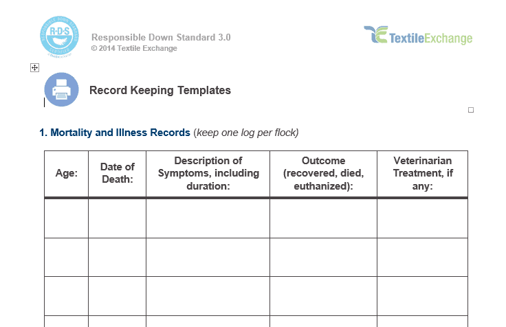 RDS-206 Record Keeping Templates - Textile Exchange