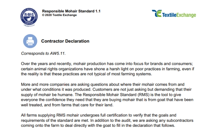 RAF-226b RMS Contractor Declaration - Textile Exchange