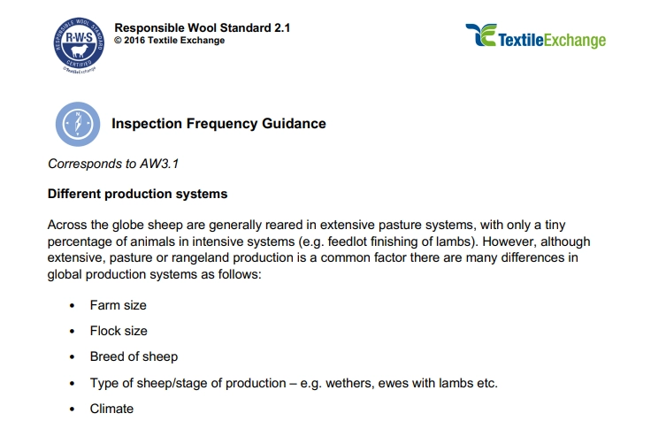 RAF-213a RWS Inspection Frequency Guidance - Textile Exchange