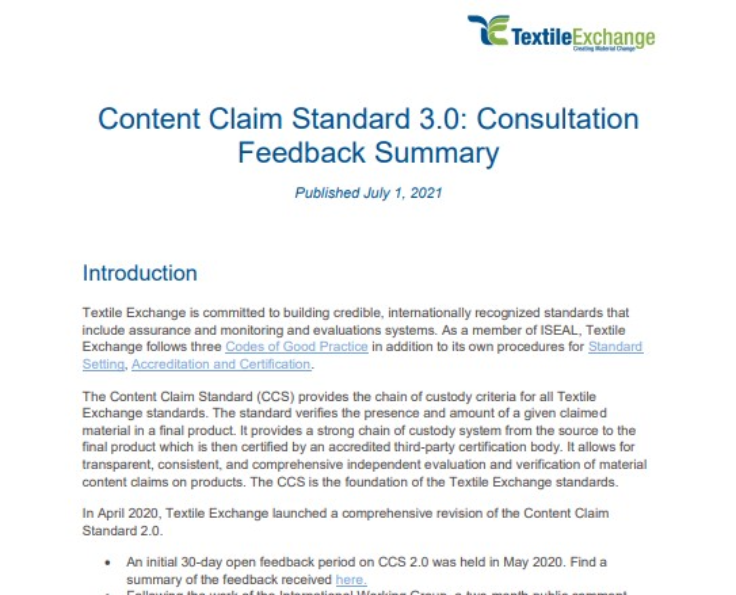 CCS-601 3.0 Consultation Feedback Summary - Textile Exchange