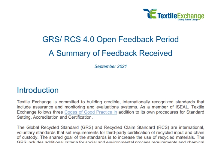 RCS-601 GRS 4.0 & RCS 2.0 Consultation Feedback Summary - Textile Exchange