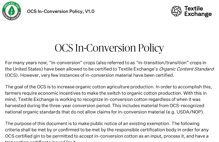 OCS-105 OCS In-Conversion Policy - Textile Exchange
